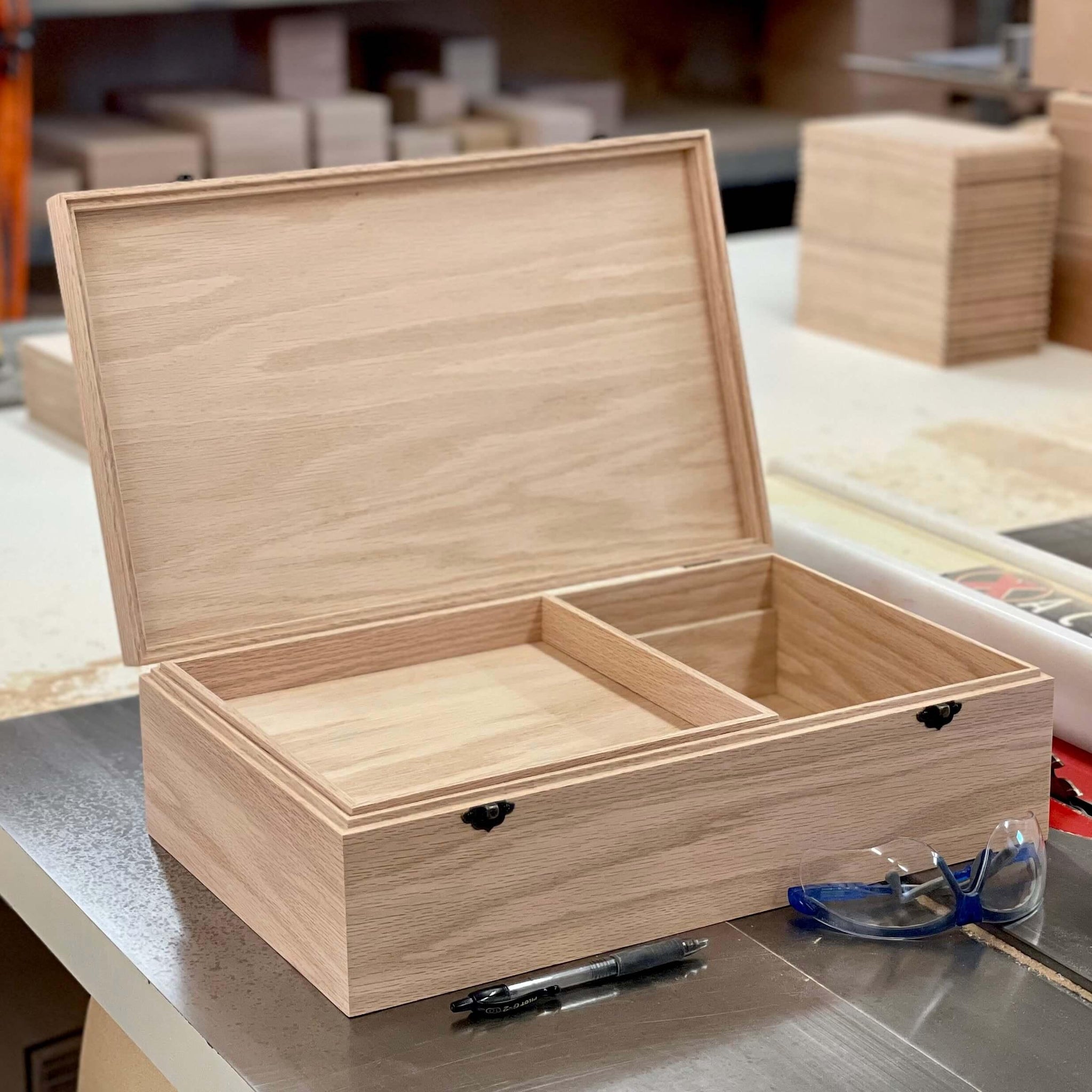 Extra Large Unfinished Wood Box with Lid & Tray | Engravable Wooden Bo ...